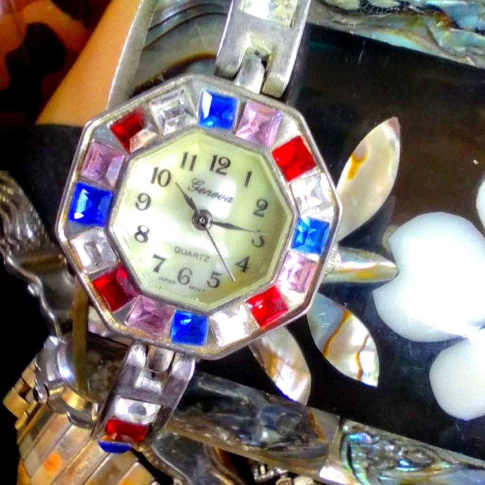 Rare Vintage Quarts Geneva Colored Crystal Bracelet W… - Gem